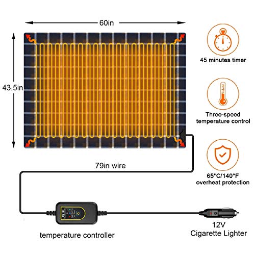 Car Electric Heated Blanket, 12V Cigarette Lighter Plug In Portable Emergency Heating Blanket, Small Fleece Car Warming Blanket, Winter Essential Accessories for Car Travel Camping SUV RV (Blue&White)