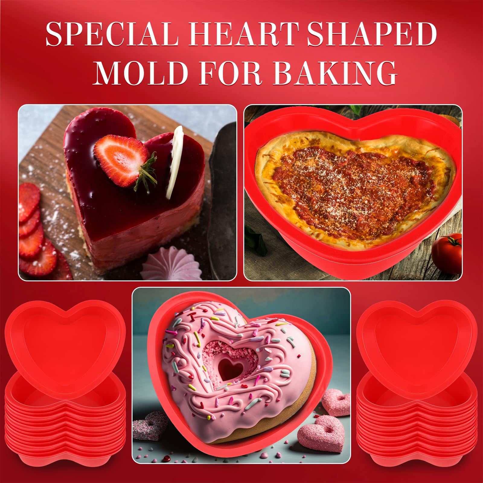 Leriton 12 Pcs Heart Cake Pan Silicone Heart Cake Molds Baking Pan Nonstick Molds for Anniversary Birthday Snack Cupcake Baking (5.5 Inch)