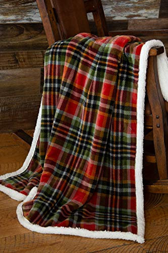 Carstens Rust and Sage Plaid Sherpa Throw Blanket 54" x 68", Red
