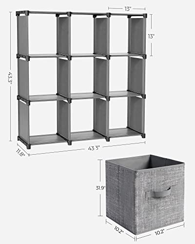 SONGMICS 9-Cube Storage Shelf and 6 Cube Bins Bundle, Open Bookshelf and Fabric Storage Boxes, Foldable Bins, Black and Gray UROB26LG and ULSN45BK