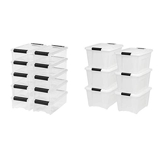 IRIS USA, Inc. TB-35 5 Quart Stack & Pull Box, Clear TB-28 32 Quart Stack & Pull Box, Multi-Purpose Storage Bin, 6 Pack, Pearl