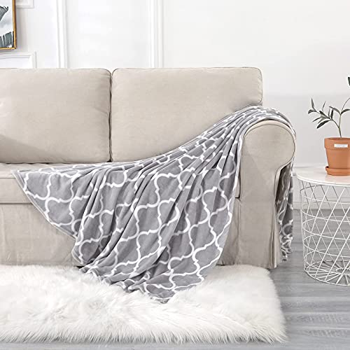 Smile Bee Flannel Fleece Blanket Throw Size, Super Soft Cozy Plush Blankets, Lightweight Microfiber Throw Blanket for Couch Sofa Bed, 50x60 inches, Grey Moroccan