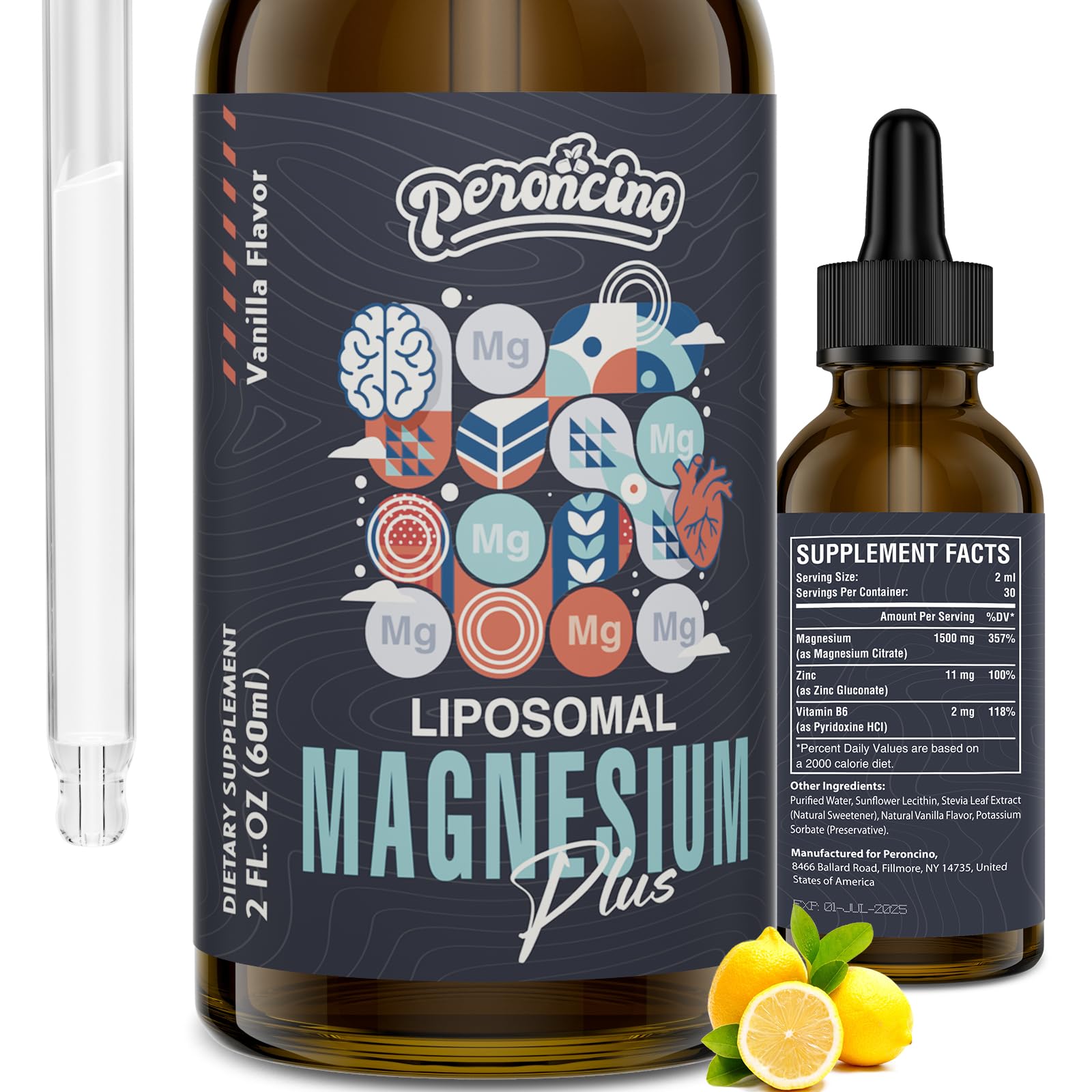 Liposomal Magnesium Citrate Drops for Gut and Bone Health, Mood and Stress Management, Powerful Formula with Vitamin B6 and Zinc Gluconate 60ml (2.04 Fl Oz (Pack of 1))