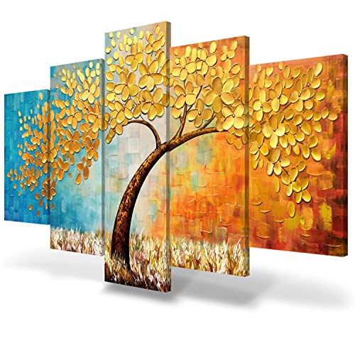 JIMHOMY Wall Art for Living Room Large Canvas Wall Paintings Room Decor Gold Tree Picture Wall Decor Cherry Blossom Flower Painting 3D Textured Petals Framed Art Home Office Decorations 80x40in