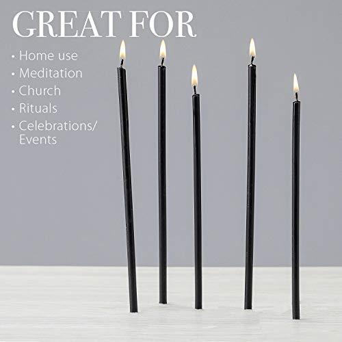 Danilovo Pure Beeswax Candles - No-Drip, Smoke-Less, Tall, Thin Taper Candles – Decorative Candles for Church Prayer, Decor or Birthday Candles – Honey Scented Candles – 6.3”x0.2” (Black,50pcs)