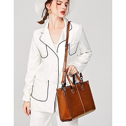 ROUROU Genuine Leather Tote Bag for Women Top Handle Crossbody Bag Hobo Handbag Large Capacity Shoulder Bag Purse