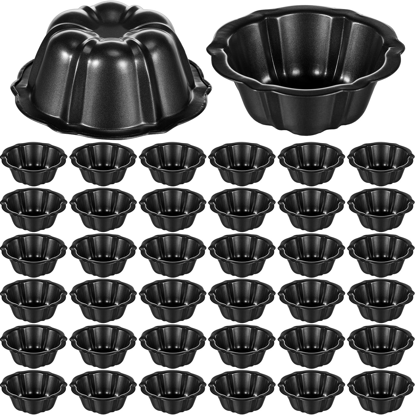 Yungyan 36 Pcs Fluted 4 In Mini Cake Pan Set Nonstick Mini Flan Molds for Baking Small Chocoflan Mold Cake Mold Cup with Flower Shape for Muffin Bavarois Brownie Cupcake Pudding Canele Bread Air Fryer