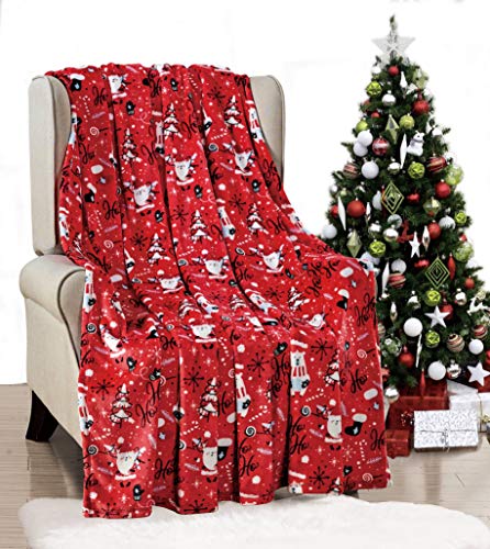 Ho Ho Ho Merry Christmas Collection by Décor&More Microplush Holiday Throw Blanket (60" x 50") - Red Santa