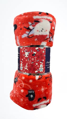 Ho Ho Ho Merry Christmas Collection by Décor&More Microplush Holiday Throw Blanket (60" x 50") - Red Santa