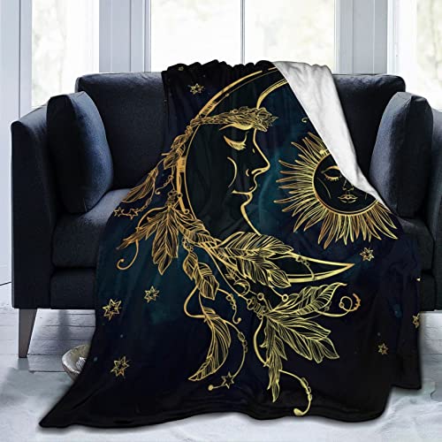 Moon with Feathers and Sun Fleece Throw Blanket Plush Soft Throw for Bed Sofa, 80 in x 60 in