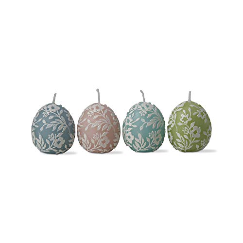 TAG Petunia Hand-painted Blue Pink Green Floral Egg Shaped Easter Candles Set of 4 Gift Decorations Red