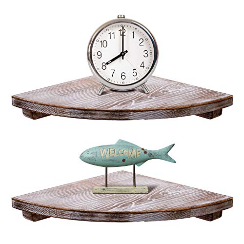 Sageme Corner Wall Shelf 2 Pcs, Solid Pine Wood Rustic Farmhouse Floating Storage Shelves Wall Mounted for Bedroom, Living Room, Bathroom Set of 2 (10 inch, Rustic Pinewood)