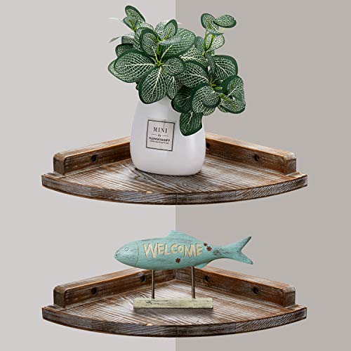 Sageme Corner Wall Shelf 2 Pcs, Solid Pine Wood Rustic Farmhouse Floating Storage Shelves Wall Mounted for Bedroom, Living Room, Bathroom Set of 2 (10 inch, Rustic Pinewood)