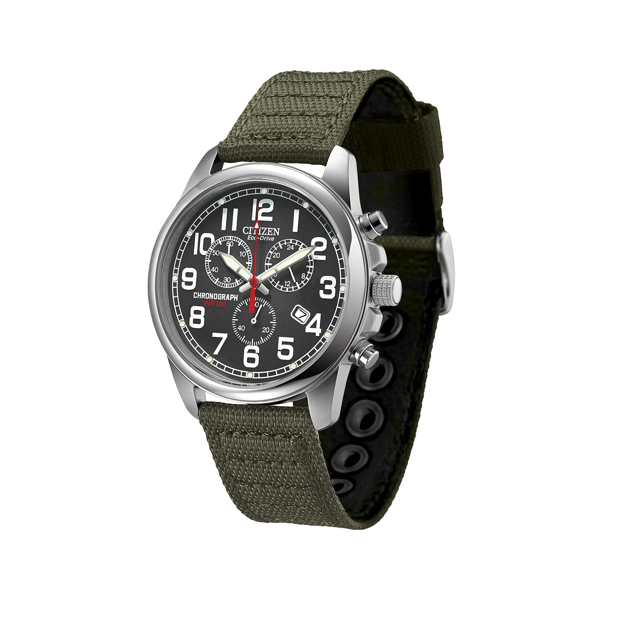Citizen Eco-Drive Garrison Quartz Men's Watch, Stainless Steel with Nylon strap, Field watch, Green (Model: AT0200-05E)