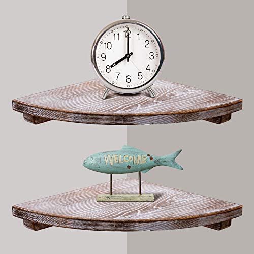 Sageme Corner Wall Shelf 2 Pcs, Solid Pine Wood Rustic Farmhouse Floating Storage Shelves Wall Mounted for Bedroom, Living Room, Bathroom Set of 2 (10 inch, Rustic Pinewood)
