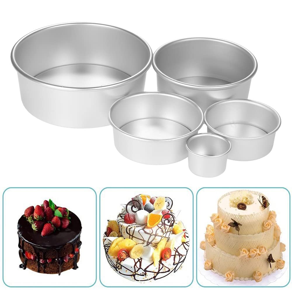 Deep Cake Pan Set Aluminum Alloy Round Baking Pans,One-piece Molding & Deep Side, Oven & Dishwasher Safe (4inch)