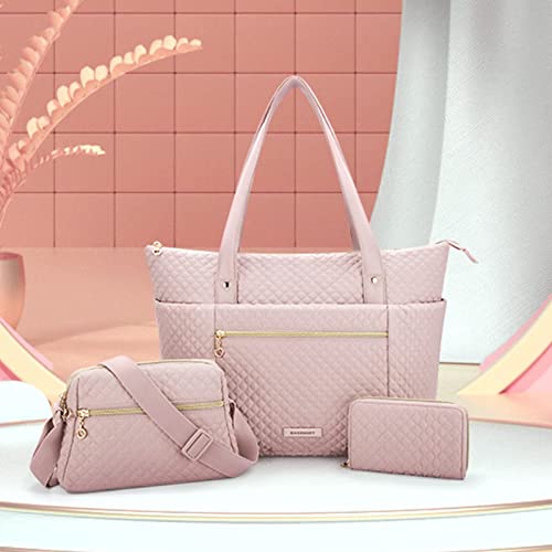 BAGSMART Women Tote Bag, Large Shoulder Bag for Women Top Handle Satchel Purse Set 3pcs, (pink)