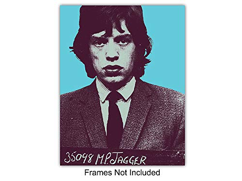 David Bowie, Elvis, Johnny Cash, Jimi Hendrix, Frank Sinatra, Mick Jagger Mugshot Poster Set - 8x10 Wall Art Decor, Decorations for Living Room, Bedroom - Gift for Men, Women - UNFRAMED Prints