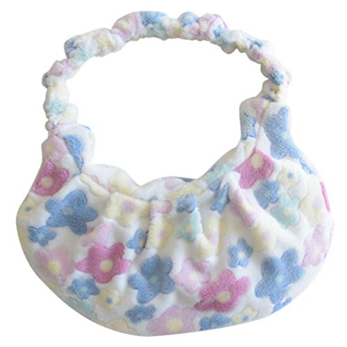 VALICLUD Hobo Bag Large Capacity Furry Handbag Shoulder Tote Bag Fluffy Purse Floral Flower Purse for Women