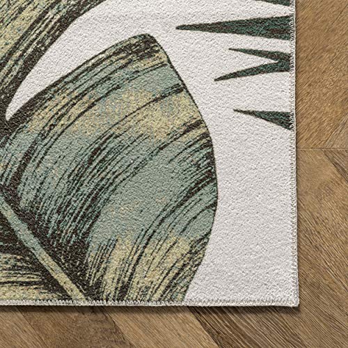 nuLOOM Elen Machine Washable Natural Leaves Area Rug, 5' x 8', Olive