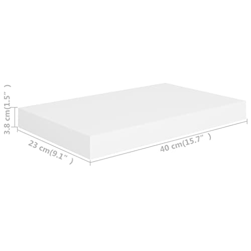 vidaXL Floating Wall Shelf Wall Shelf Wall Ledge Hanging Shelf CD Rack Bookcase Board Bedroom Living Room Office White 15.7"x9.1" MDF