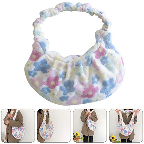 VALICLUD Hobo Bag Large Capacity Furry Handbag Shoulder Tote Bag Fluffy Purse Floral Flower Purse for Women