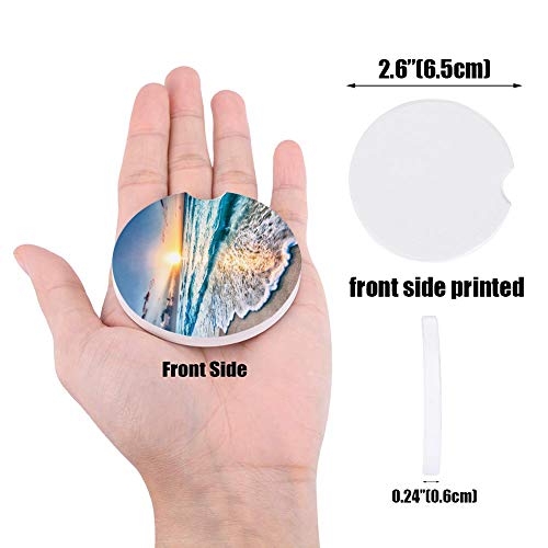Small Car Coasters for Cup Holders 2.65" Absorbent 2 Pack Car Coaster Ceramic Stone for Drinks Absorb Water Drops Ocean Theme Sand Beach Wave Sea Water Pattern