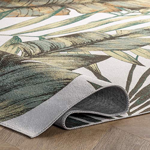 nuLOOM Elen Machine Washable Natural Leaves Area Rug, 5' x 8', Olive