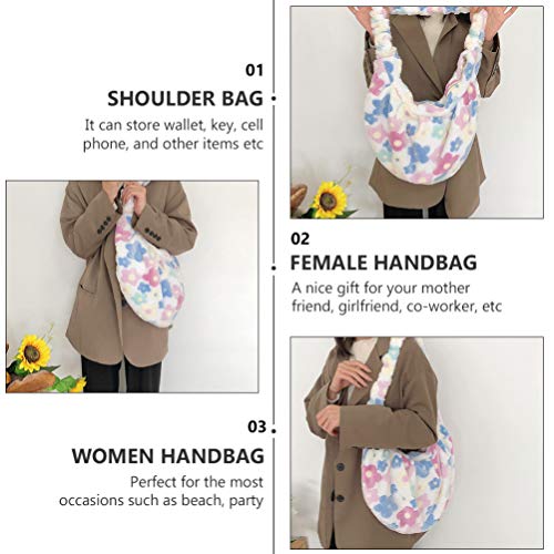 VALICLUD Hobo Bag Large Capacity Furry Handbag Shoulder Tote Bag Fluffy Purse Floral Flower Purse for Women