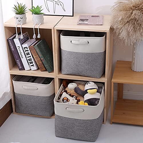 Huiru Extra Large Storage Baskets 3 Pack (13 × 13 × 13 inches) Foldable Cube Storage Bins Large Collapsible Organizer Baskets with Handles for Home Nursery Organization (Grey/White)