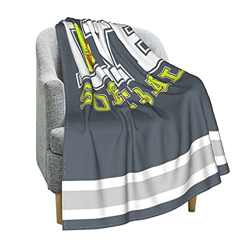 Flannel Softball Blanket for Bed Couch Sofa,I Love Softball on Grey Throw Blanket,Soft Cozy Plush Warm Fuzzy Sport Theme Softball Gift Decor Blanket for Adults Teens Kids 50"x40"