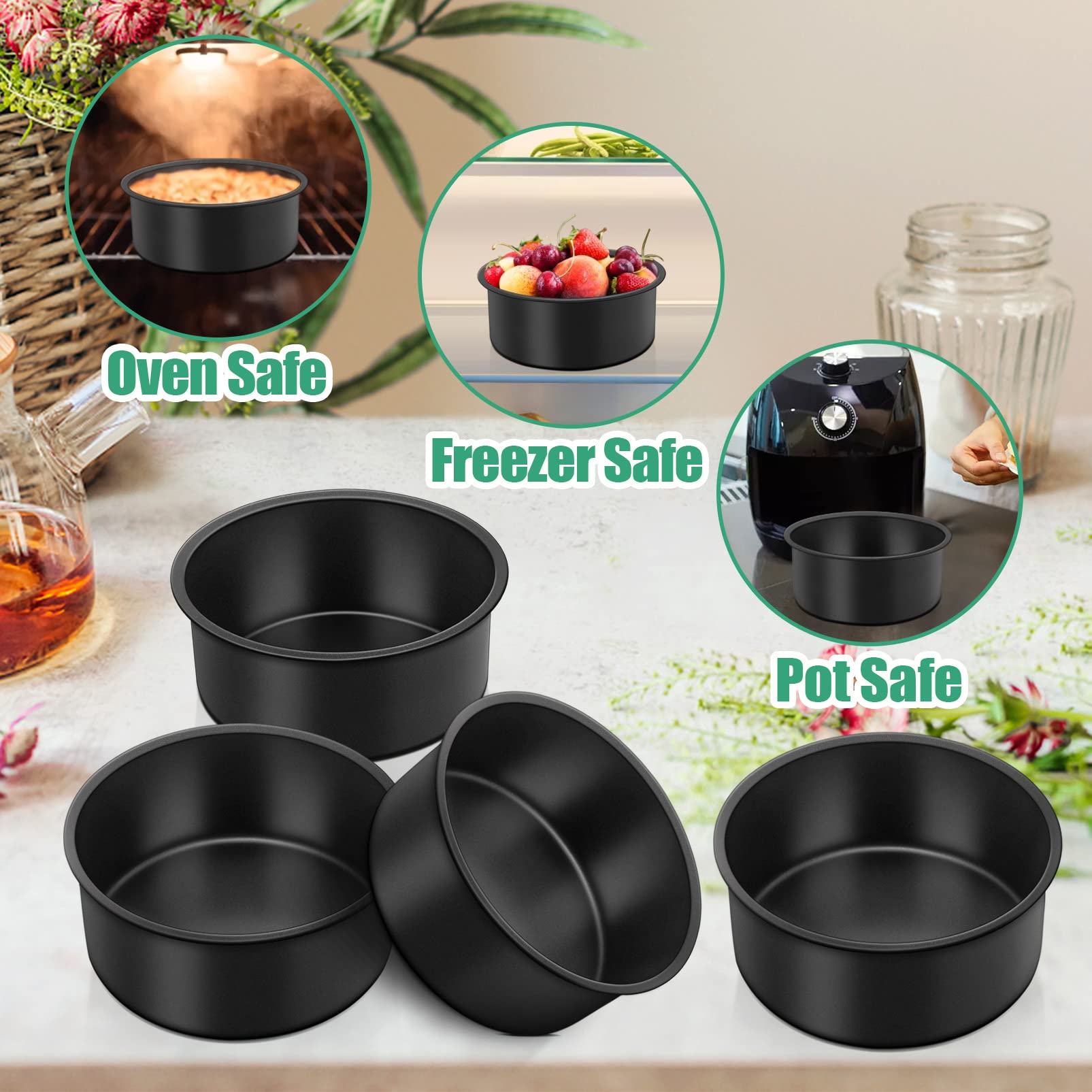TeamFar 4 Inch Cake Pan, 6pcs Mini Round Baking Layer Cake Pan, with Non-Stick Coating Stainless Steel Core for Birthday, Party, Wedding, Healthy & Heatproof, Release Easily & Easy Clean