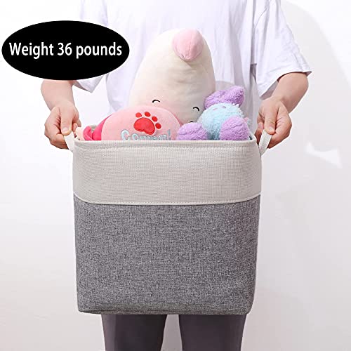 Huiru Extra Large Storage Baskets 3 Pack (13 × 13 × 13 inches) Foldable Cube Storage Bins Large Collapsible Organizer Baskets with Handles for Home Nursery Organization (Grey/White)
