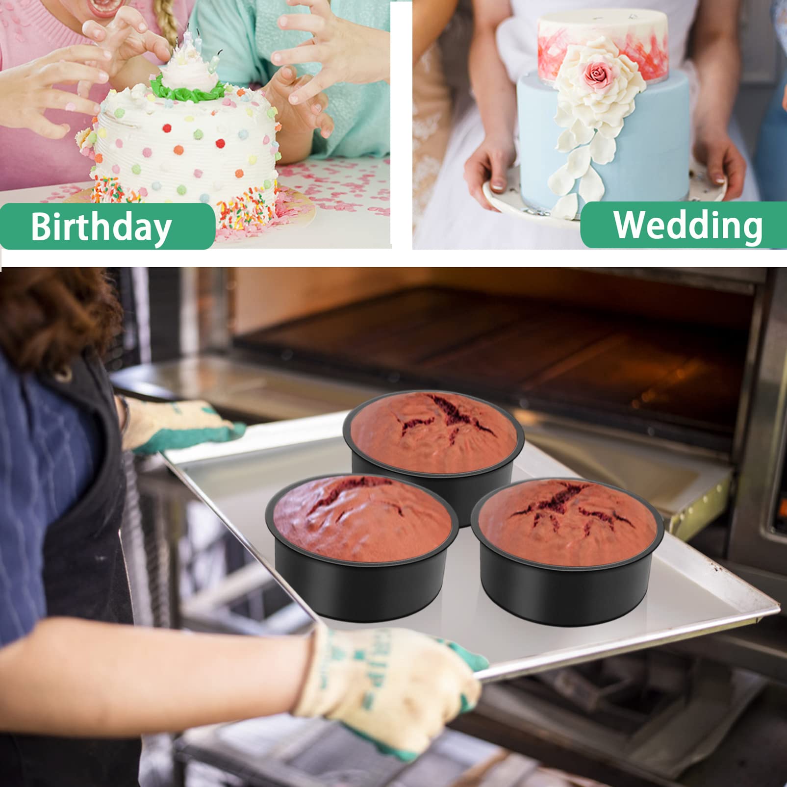 TeamFar 4 Inch Cake Pan, 6pcs Mini Round Baking Layer Cake Pan, with Non-Stick Coating Stainless Steel Core for Birthday, Party, Wedding, Healthy & Heatproof, Release Easily & Easy Clean