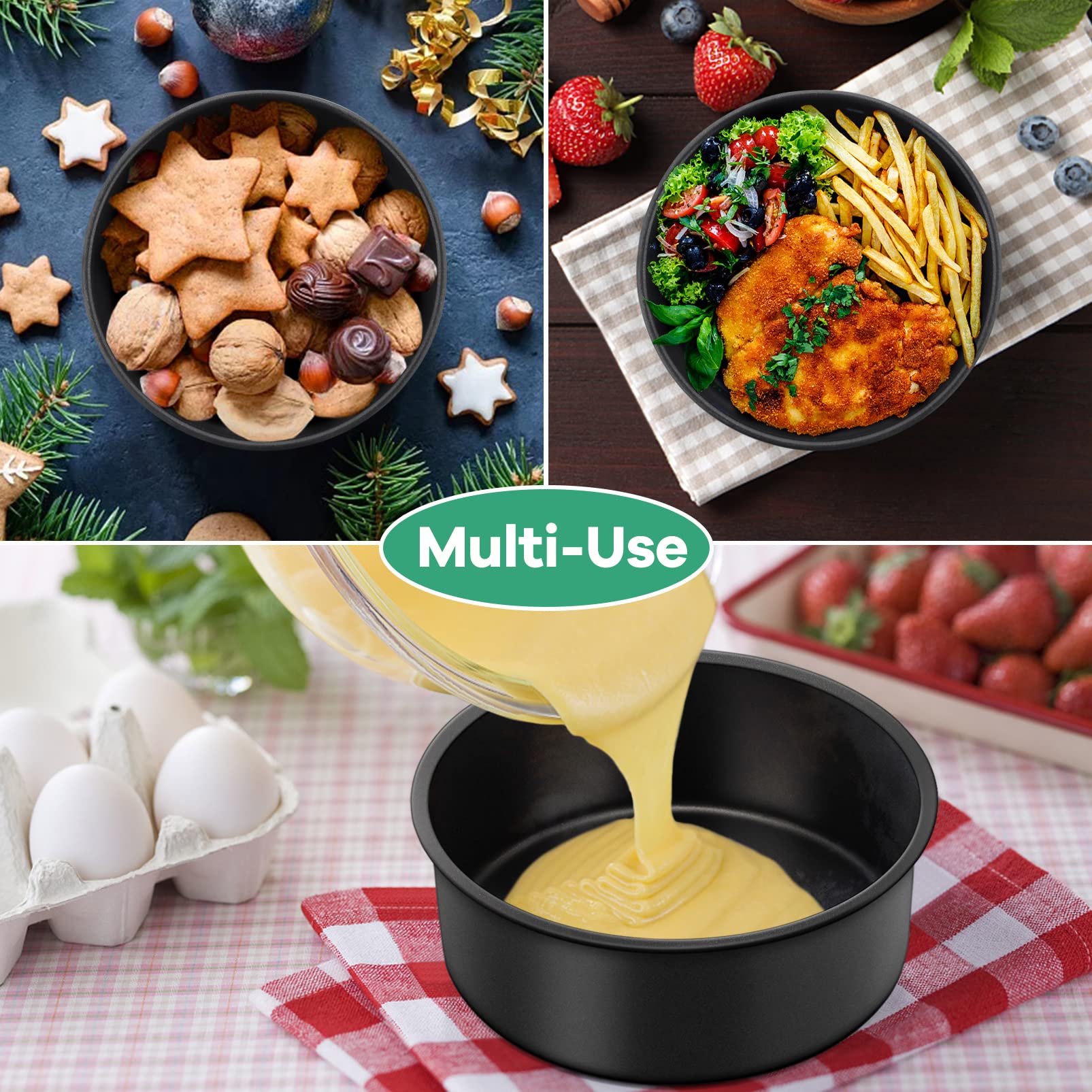 TeamFar 4 Inch Cake Pan, 6pcs Mini Round Baking Layer Cake Pan, with Non-Stick Coating Stainless Steel Core for Birthday, Party, Wedding, Healthy & Heatproof, Release Easily & Easy Clean