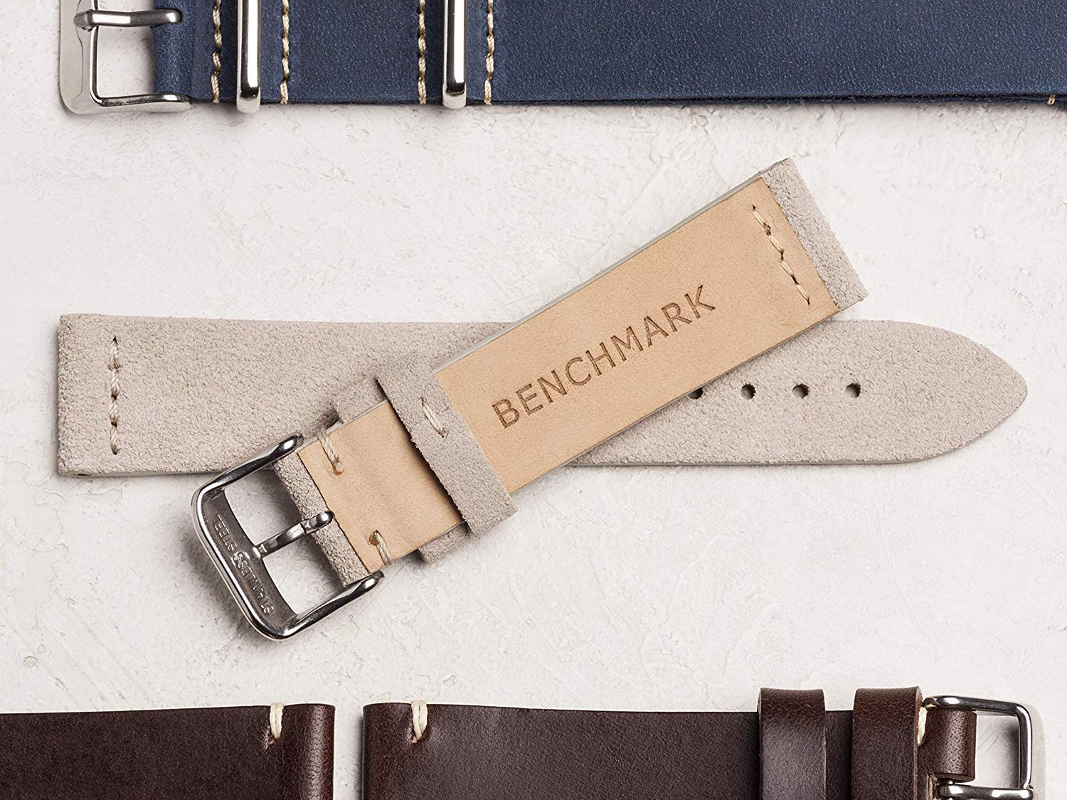 Benchmark Basics Navy Blue 22mm Suede Watch Strap - Vintage Leather Watch Band for Men & Women - Compatible with Regular & Smart Watches