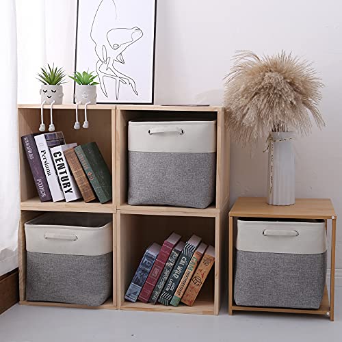 Huiru Extra Large Storage Baskets 3 Pack (13 × 13 × 13 inches) Foldable Cube Storage Bins Large Collapsible Organizer Baskets with Handles for Home Nursery Organization (Grey/White)