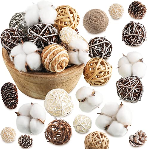 25 Pcs Decorative Balls for Bowls Vase Filler Balls Assorted Decorative Spherical Natural Woven Rattan Wicker Balls Spheres Orbs Filler for Valentine's Party Decor(Minimalist Style,Mixed Sizes)