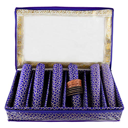 Kuber Industries Square Design Brocade Hardboard Six Rod Bangle Box (Purple) -CTKTC038877