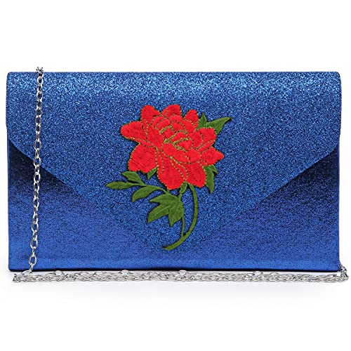 Dasein Women Floral Evening Bags Clutch Purses Handbags for Wedding Party Prom Formal Dressy Purses(floral blue)