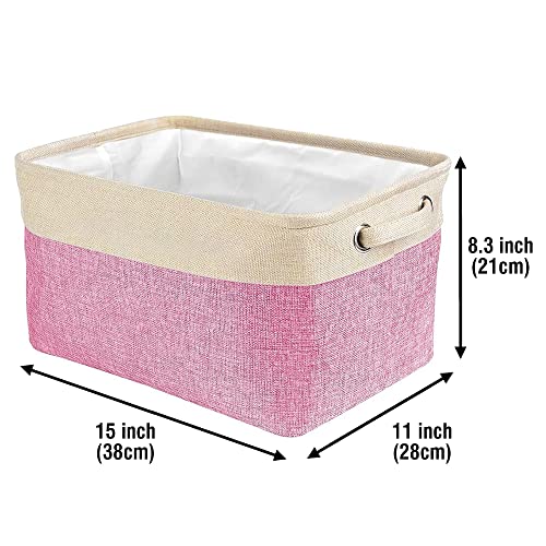 MALIHONG Custom Foldable Storage Basket with Lovely Dog Pit Bull Collapsible Sturdy Fabric Bone Pet Toys Storage Bin Cube with Handles for Organizing Shelf Home Closet, Pink and White
