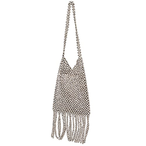 Grandxii Tote Bag with Tassel Beads shoulder Bag Chic Evening party Handmade for Women Girl Silver