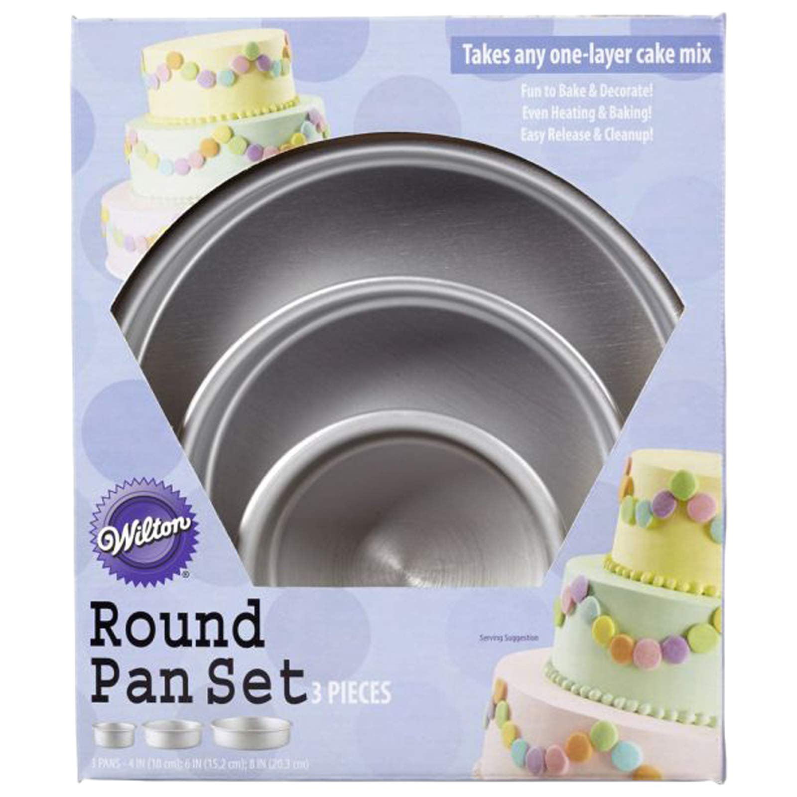 Wilton Aluminum Round Cake Pans, 3-Piece Set with 8-Inch, 6-Inch and 4-Inch Cake Pans