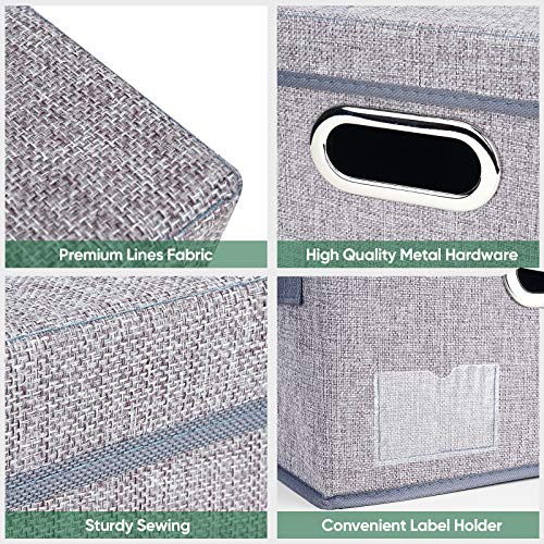 BALEINE Storage Bins with Lids, Foldable Linen Fabric Storage Boxes with Lids, Collapsible Closet Organizer Containers with Cover for Home Bedroom Office (5pack Gray Medium)