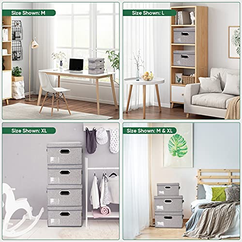 BALEINE Storage Bins with Lids, Foldable Linen Fabric Storage Boxes with Lids, Collapsible Closet Organizer Containers with Cover for Home Bedroom Office (5pack Gray Medium)