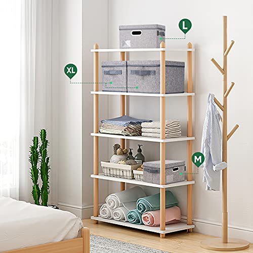 BALEINE Storage Bins with Lids, Foldable Linen Fabric Storage Boxes with Lids, Collapsible Closet Organizer Containers with Cover for Home Bedroom Office (5pack Gray Medium)