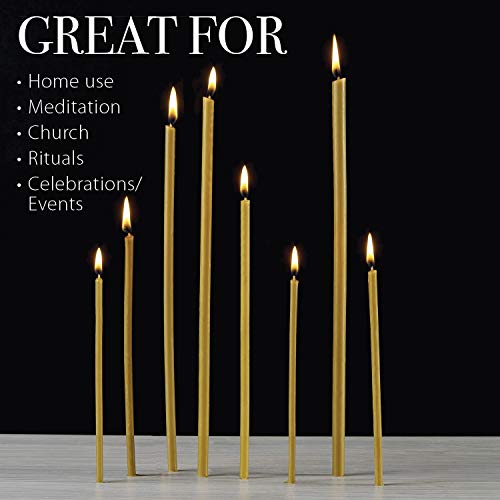Danilovo Pure Beeswax Candles - No-Drip, Smoke-Less, Tall, Thin Taper Candles – Decorative Candles for Church Prayer, Decor or Birthday Candles – Honey Scented Candles – 8.1”x0.26” (Yellow, 100pcs)