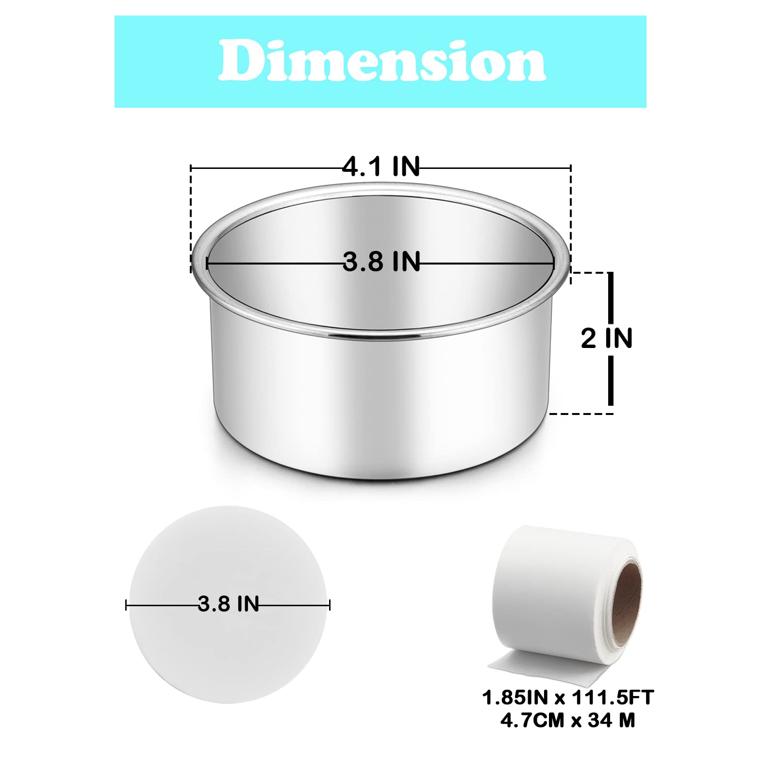 TeamFar 4 Inch Cake Pans, Stainless Steel 4 PCS Small Round Cake Pan Set for Baking Roasting, Non-Toxic & Sturdy, Non-Stick & Heat-Resistant, Dishwasher Safe