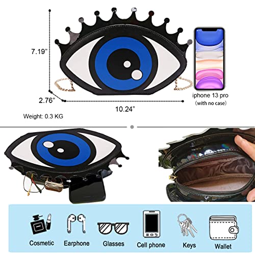 Evil Eye Lash Quirky Bag Novelty Evening Chain Purse Odd Shoulder Handbag for Women Girls (Blue) Medium