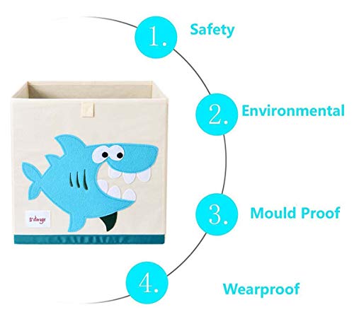 VMOTOR Foldable Animal Canvas Storage Toy Box/Bin/Cube/Chest/Basket/Organizer for Kids, 13 inch(Shark)